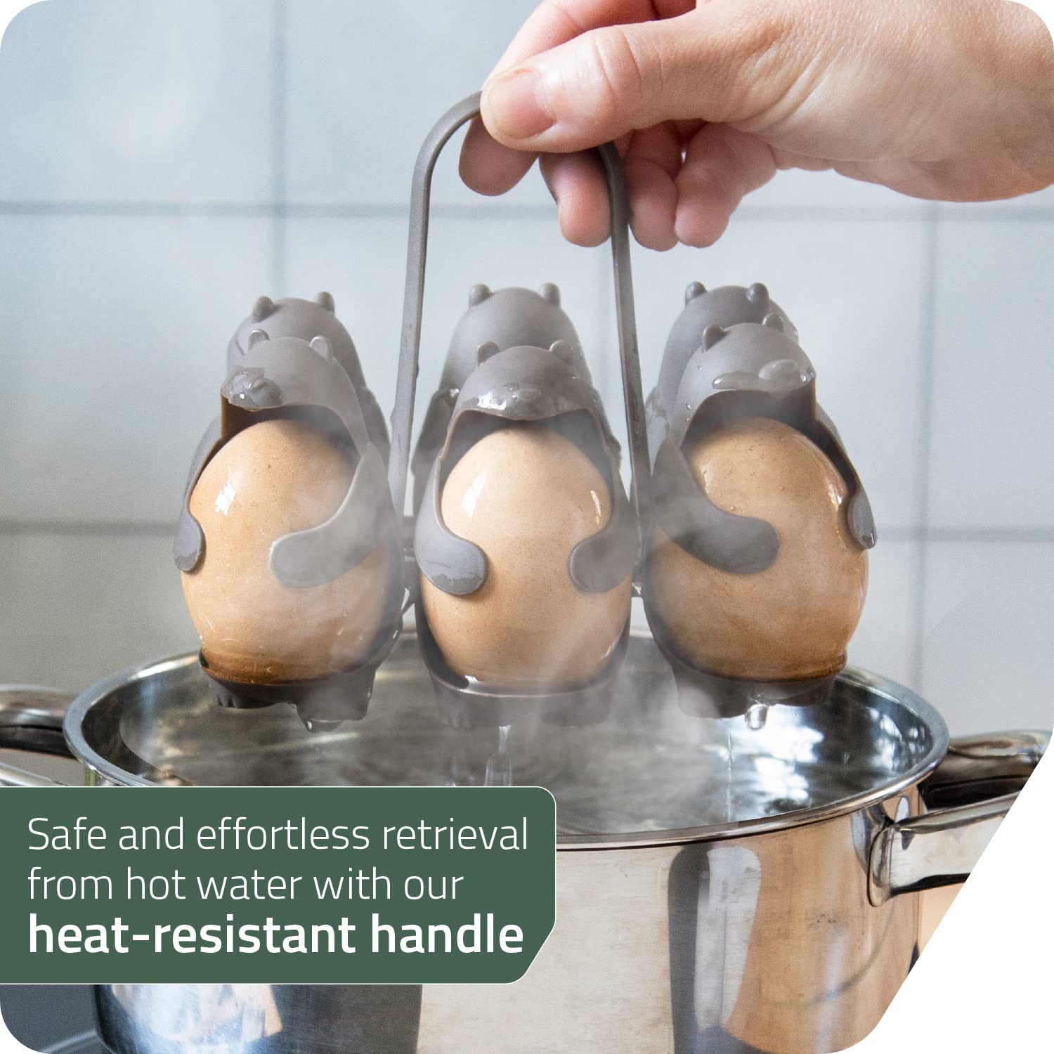 PELEG DESIGN Eggbears 3-in-1 Cook, Store and Serve Egg Holder, Bear-Shaped Boiled Egg Cooker for Making Soft or Hard Boiled Eggs, Holds 6 Eggs for Easy Cooking and Fridge Storage