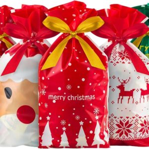 50 PCS Christmas Candy Bag Christmas Treat Bags Candy Goodies Plastic Drawstring Gift Bags Merry Christmas Treat Bags for Birthday Party Snack Wrapping Wedding Gift Party Favor Merry X-mas