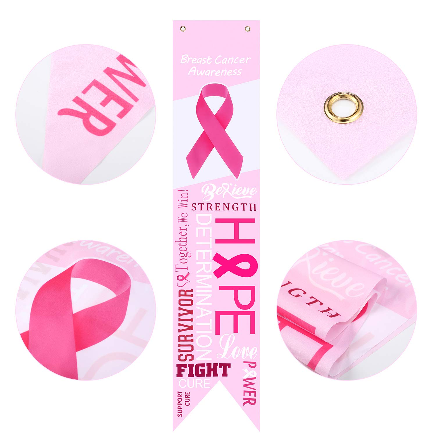 3 Pieces Breast Cancer Banner Breast Cancer Awareness Decorations includes Pink Pennant Banner, 2 Pieces Breast Cancer Awareness Pink Ribbon Banner for Party Event Decoration Supplies