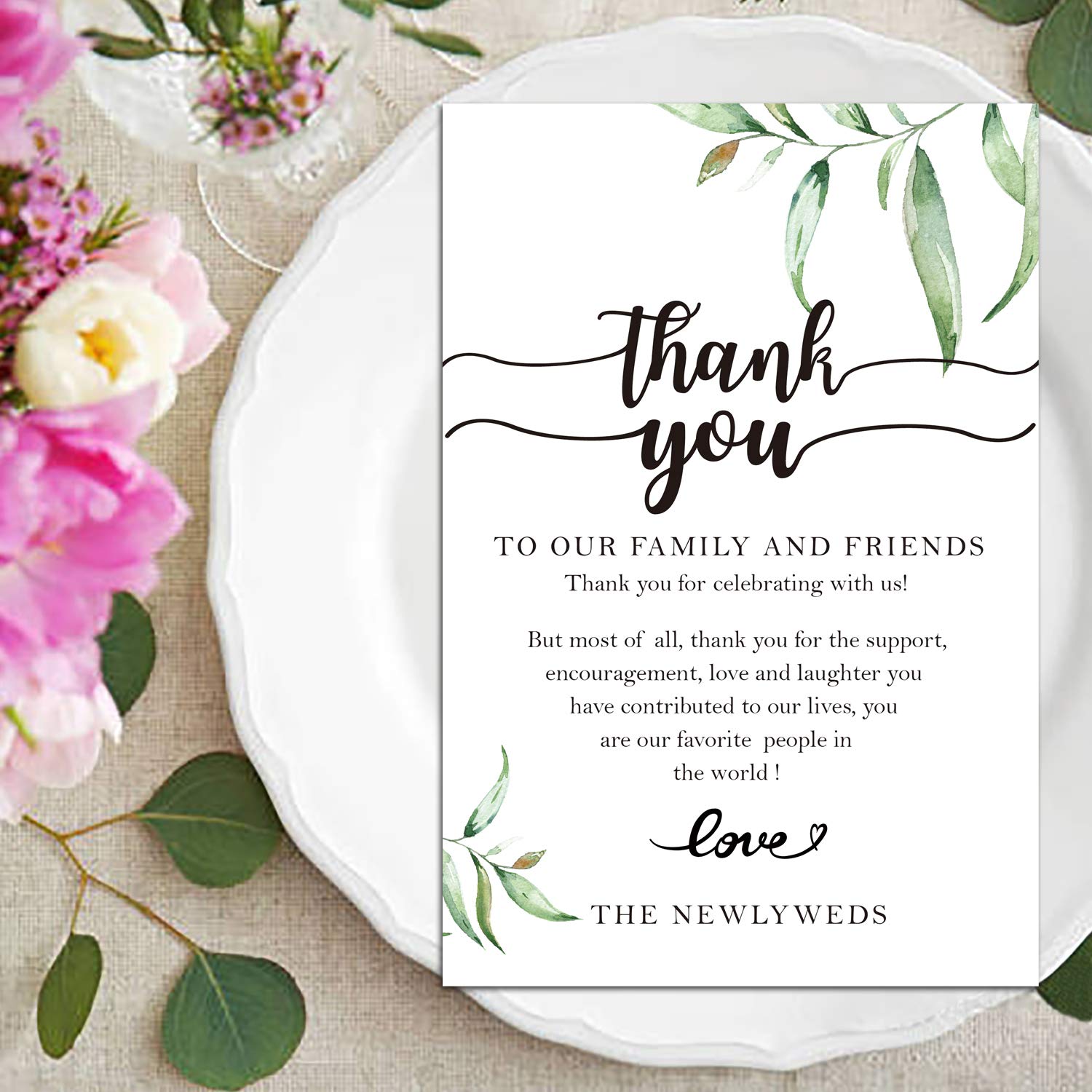 Giftideaworkshop 50 Wedding Reception Thank You Cards - Greenery Thank You Table Place Setting Cards-Great Addition to Your Table Centerpiece, Place Setting and Wedding Decorations, 4x6 inch.