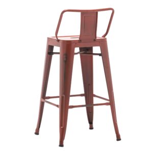 HAOBO Home 30" Metal Bar Stools Industrial Barstools Counter Height Stools for Indoor/Outdoor Barstools [Set of 4] (30", Low Back Distressed Red)