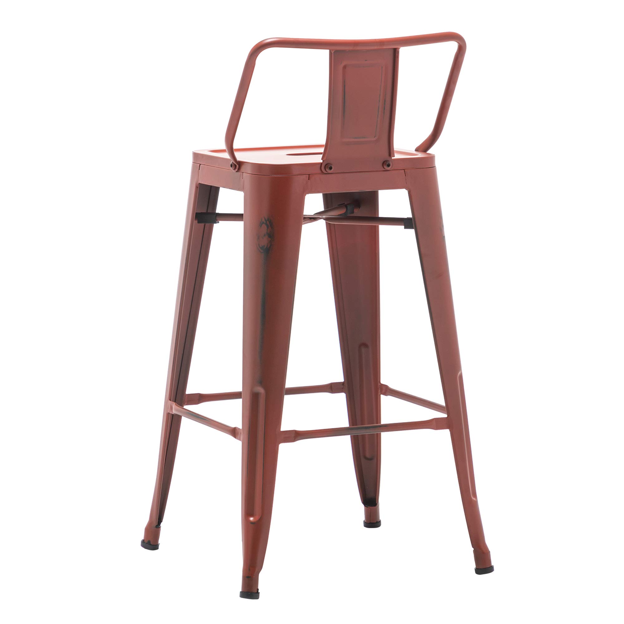 HAOBO Home 30" Metal Bar Stools Industrial Barstools Counter Height Stools for Indoor/Outdoor Barstools [Set of 4] (30", Low Back Distressed Red)