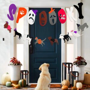 pinkblume Halloween Dog Party Decorations Spooky Puppy Hanging Bunting Banner with Ghosts Pumpkin Witch's hats Dog Paws and Bones for All Hallows Eve Happy Halloween Birthday Holiday Party Supplies