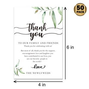 Giftideaworkshop 50 Wedding Reception Thank You Cards - Greenery Thank You Table Place Setting Cards-Great Addition to Your Table Centerpiece, Place Setting and Wedding Decorations, 4x6 inch.