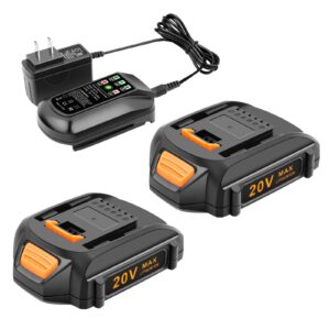 advtronics replacement worx 20v battery and charger kit for worx wa3525 wa3520 wa3575 wa3578 20v powershare battery, for worx 20v and 40v (2x20v) cordless tools (2 batteries & 1 charger)