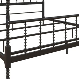 Pemberly Row King Size Canopy Bed with Headboard, Footboard, Metal Slats in Metal, in Black, No Box Spring Needed, Easy Assembly