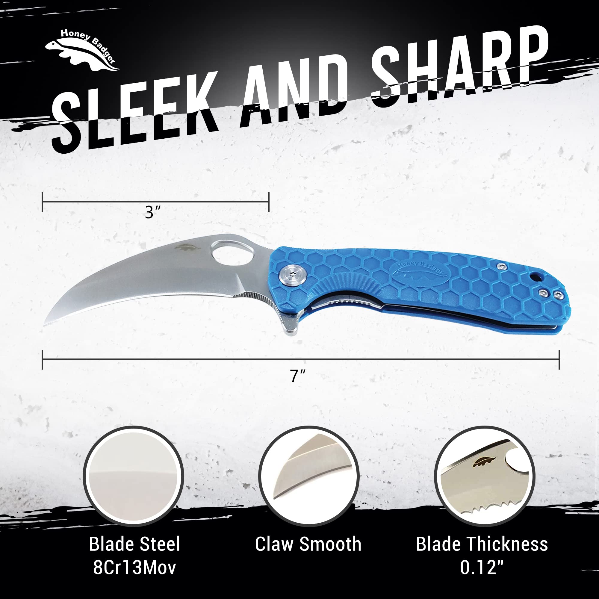 Western Active HB1149 Honey Badger Pocket Knife Folding Flipper EDC Deep Pocket Carry for Outdoor Tactical Knife Survival Camping Medium Blue Claw Smooth 8Cr13Mov