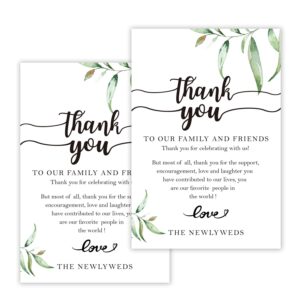 giftideaworkshop 50 wedding reception thank you cards - greenery thank you table place setting cards-great addition to your table centerpiece, place setting and wedding decorations, 4x6 inch.