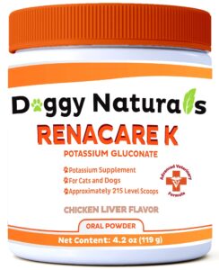 renacare k is for renal k (potassium gluconate) potassium supplement powder for dogs and cats, (4 oz) with chicken liver flavor - 215 level scoop (made is u.s.a)