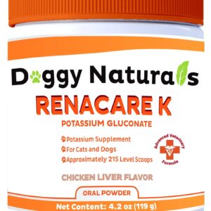 RenaCare K is for Renal K (Potassium Gluconate) Potassium Supplement Powder for Dogs and Cats, (4 oz) with Chicken Liver Flavor - 215 Level Scoop (Made is U.S.A)