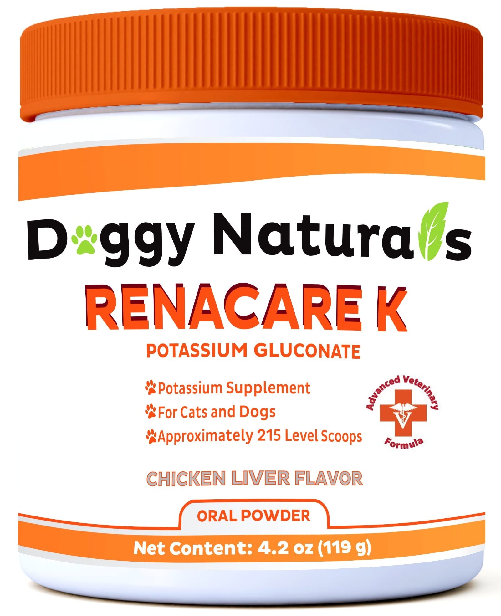 RenaCare K is for Renal K (Potassium Gluconate) Potassium Supplement Powder for Dogs and Cats, (4 oz) with Chicken Liver Flavor - 215 Level Scoop (Made is U.S.A)