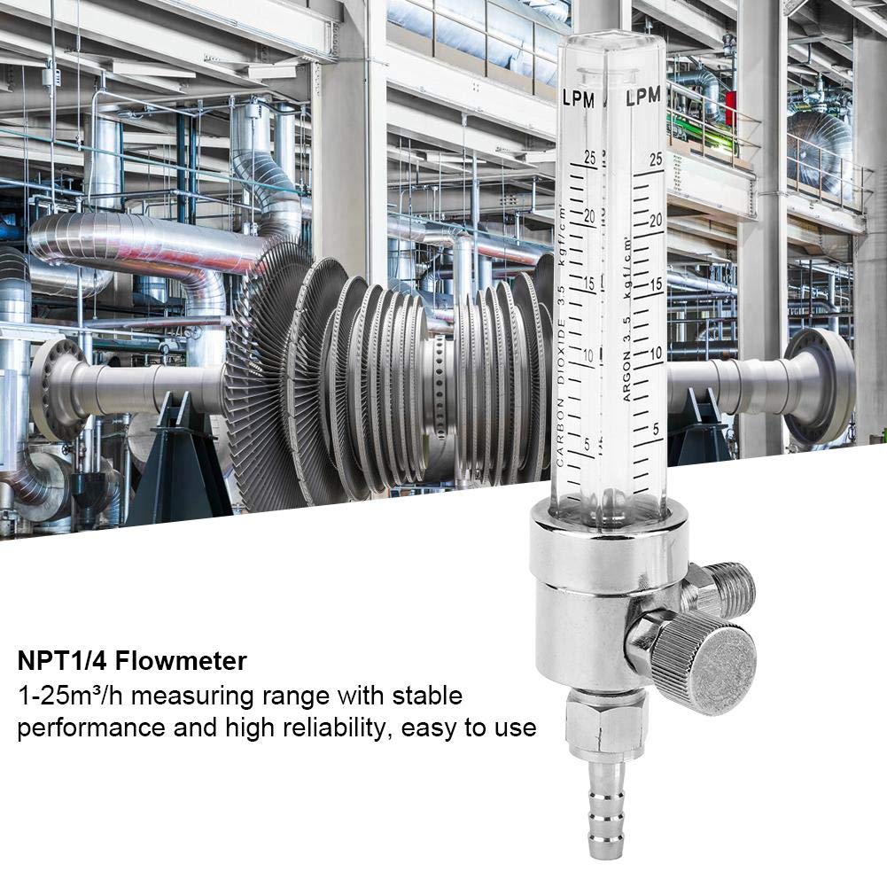 Gas Flow Meter, WL-12 Tube Type Copper Chrome Plated Air Gas Flowmeter, NPT 1/4 Inlet Thread, 1-25 m3/h Measuring Range, Oxygen Flow Meter