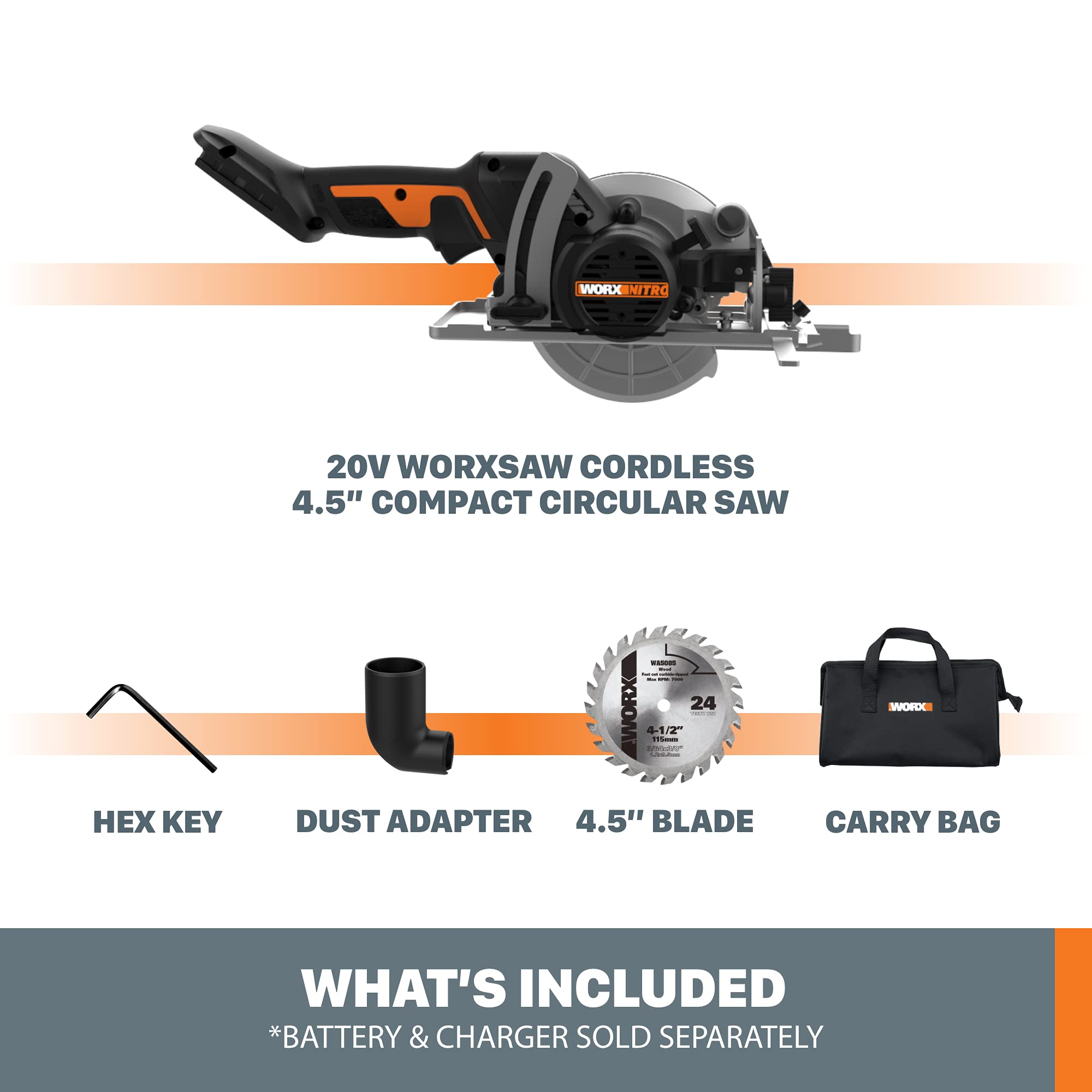 Worx WX531L.9 20V Power Share WORXSAW 4.5" Cordless Compact Circular Saw (Tool Only)