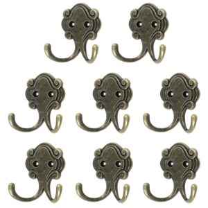 coshar 8 pcs bronze hook antique hook double prong hook for hanging towel coat scarf key and cap