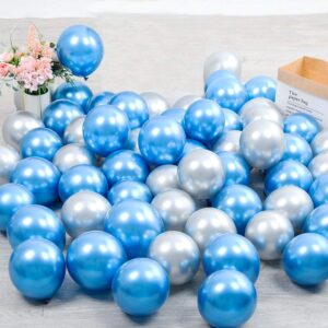 100pcs 5inch tiny blue silver chrome metallic latex balloons for birthday party bridal baby shower engagement wedding party decorations (blue silver)