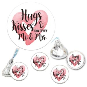 chocolate drop labels stickers, hugs & kisses from the new mr. & mrs, 180 count, fits hershey's kisses party favors, wedding stickers, perfect for weddings, bridal shower engagement party.