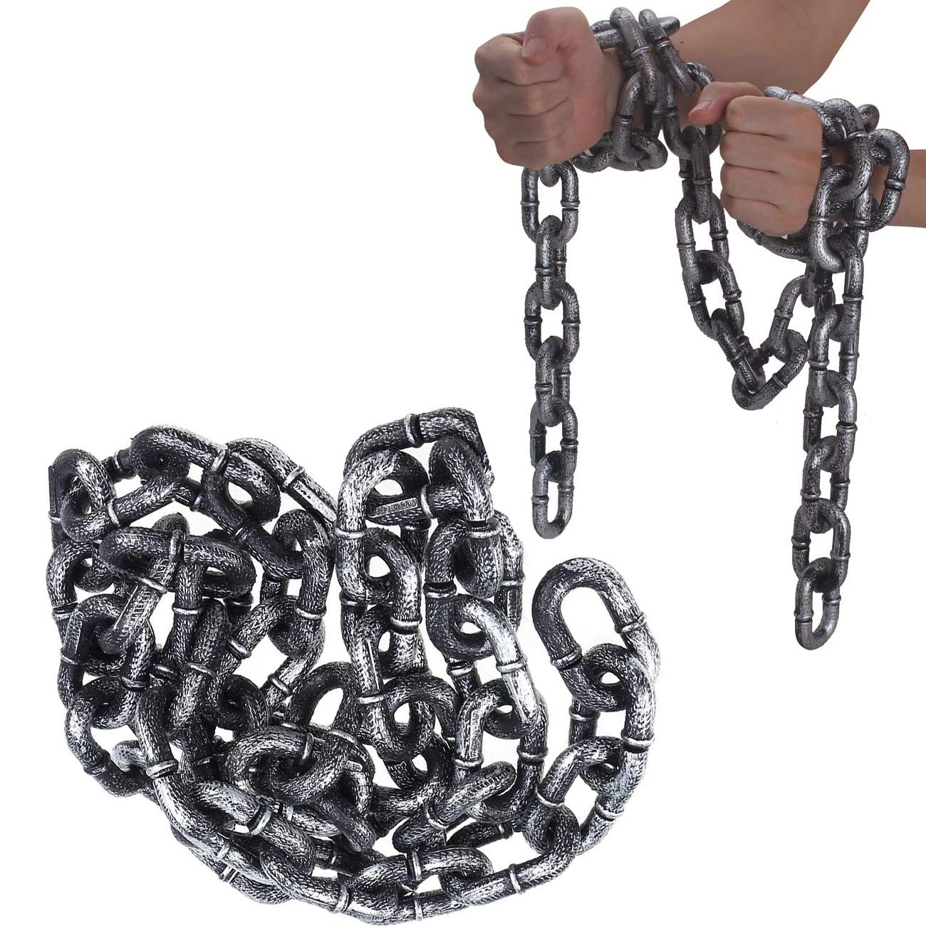 Acronde Halloween Chains Plastic 4.9ft Silver and Black Chain Links Shackles for Best Costume Accessory or Halloween Decor Prop