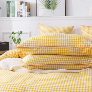 FADFAY Yellow Plaid Duvet Cover Set Twin XL 100% Cotton Soft Grid Bedding Reversible Gingham Checker Bedding with Zipper Closure 3Pcs, 1Duvet Cover & 2Pillowcases,Twin Extra Long Size for Dorm Room