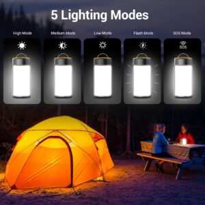 LED Camping Lantern, CT CAPETRONIX Rechargeable Camping Lights with 400LM 5 Light Modes Water-Resistant, Battery Powered LED Lantern for Power Outage Emergency Hurricane Home (2 Pack, Black & Orange)