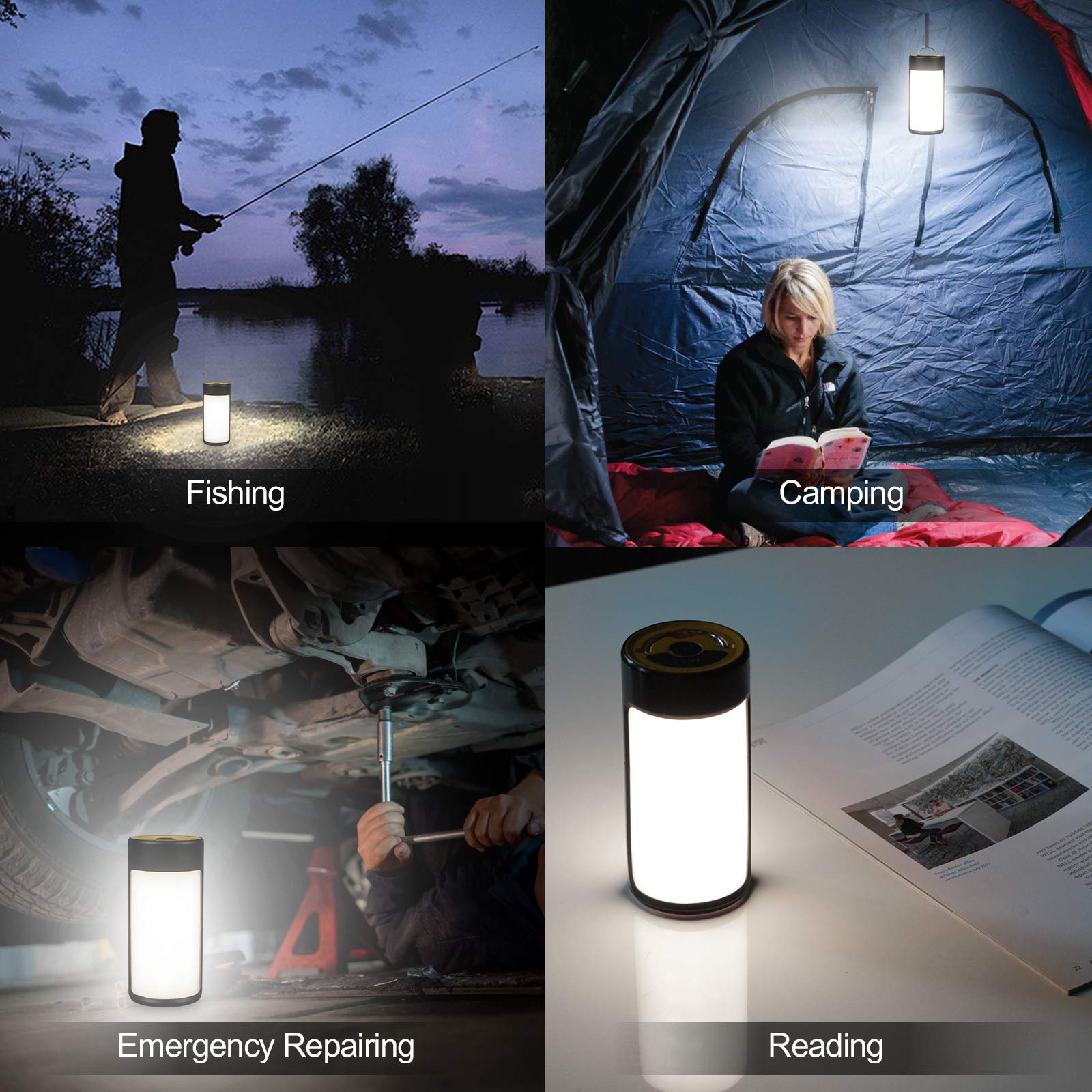 LED Camping Lantern, CT CAPETRONIX Rechargeable Camping Lights with 400LM 5 Light Modes Water-Resistant, Battery Powered LED Lantern for Power Outage Emergency Hurricane Home (2 Pack, Black & Orange)