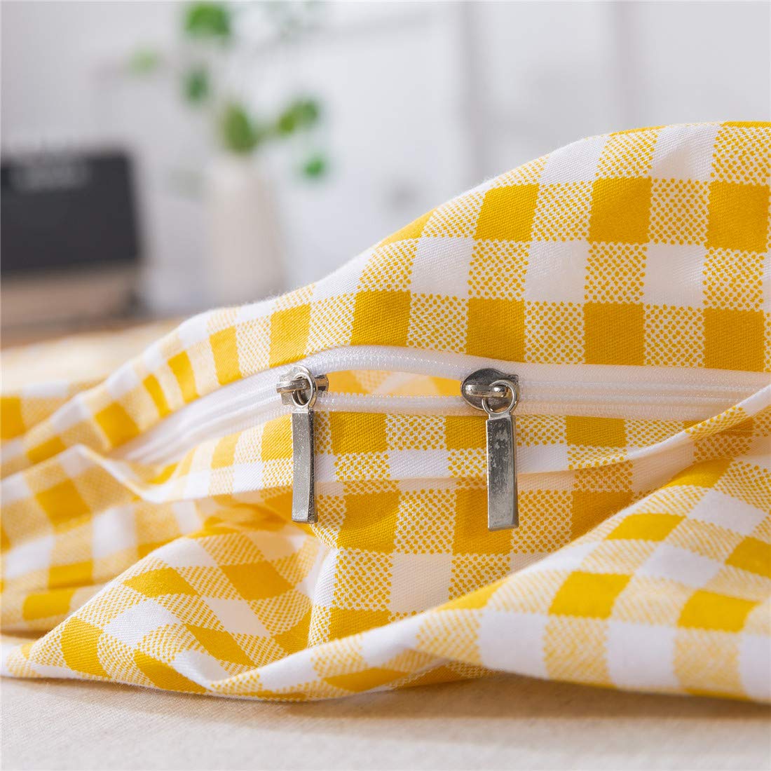 FADFAY Yellow Plaid Duvet Cover Set Twin XL 100% Cotton Soft Grid Bedding Reversible Gingham Checker Bedding with Zipper Closure 3Pcs, 1Duvet Cover & 2Pillowcases,Twin Extra Long Size for Dorm Room