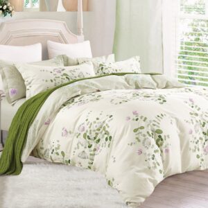 Swanson Beddings Graceful and Chic Floral Print 3pc 100% Cotton Bedding Set: Duvet Cover and Two Pillow Shams - Queen Size