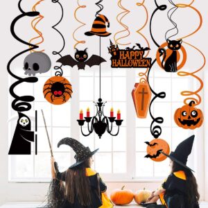 halloween hanging swirls (30pcs fully-assembled) foil ceiling swirls spirals with bat witch skull spider ghost pumpkin cutout halloween decorations for party haunted house porch yard garden bar