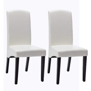 ac pacific art faux leather dining set of 2 with seat & back cushions, sturdy legs, straight backrest design and stylish pu fabric upholstery, kitchen chair accent furniture, eggshell