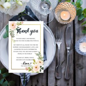 Antgiftshop 50 Floral Wedding Thank You Place Setting Cards, Wedding Favors for Guests, Thank You Table Sign, Menu Place Setting Card Notes, Placement Thank You Note Favors For Family & Guests