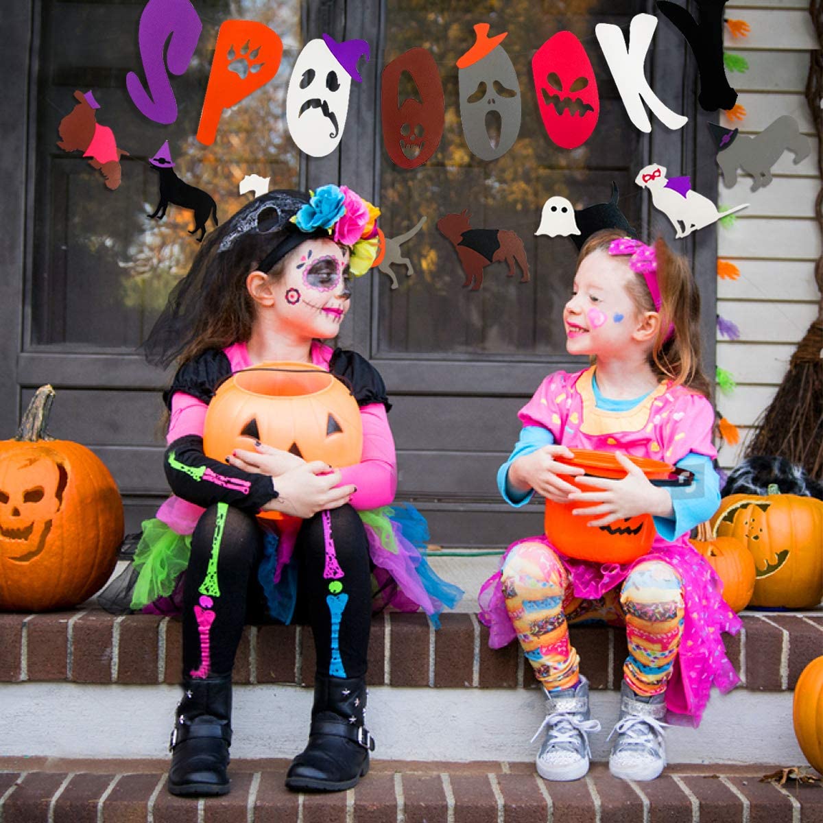 pinkblume Halloween Dog Party Decorations Spooky Puppy Hanging Bunting Banner with Ghosts Pumpkin Witch's hats Dog Paws and Bones for All Hallows Eve Happy Halloween Birthday Holiday Party Supplies