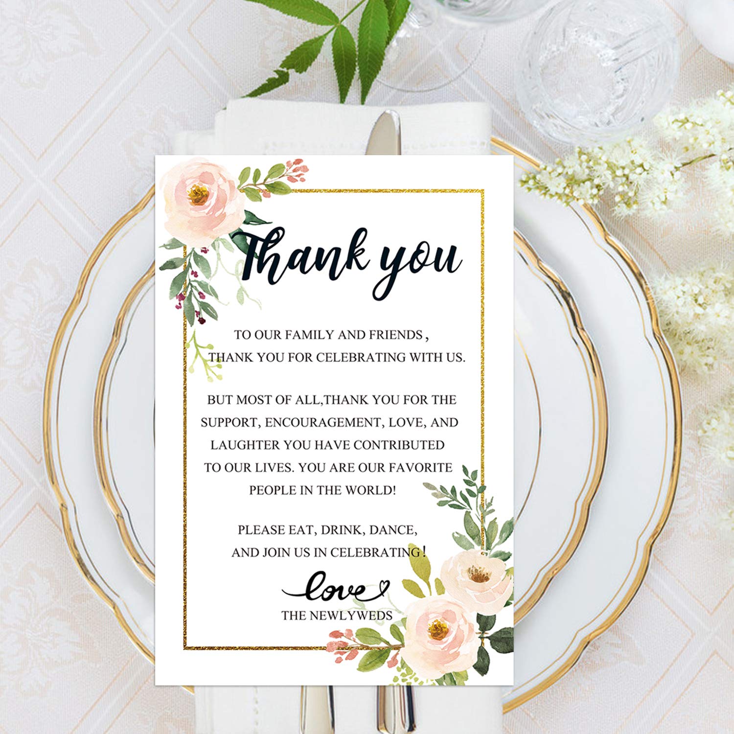 Antgiftshop 50 Floral Wedding Thank You Place Setting Cards, Wedding Favors for Guests, Thank You Table Sign, Menu Place Setting Card Notes, Placement Thank You Note Favors For Family & Guests