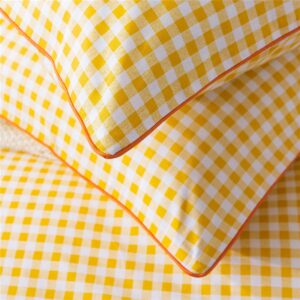 FADFAY Yellow Plaid Duvet Cover Set Twin XL 100% Cotton Soft Grid Bedding Reversible Gingham Checker Bedding with Zipper Closure 3Pcs, 1Duvet Cover & 2Pillowcases,Twin Extra Long Size for Dorm Room