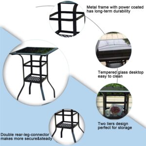 Patio Festival Outdoor Swivel Bar Stools Patio Height Chairs Set Includes 6 Bistro Chairs and 2 Glass Top Tables All-Weather Steel Frame Furniture for Lawn Yard Deck and Pool