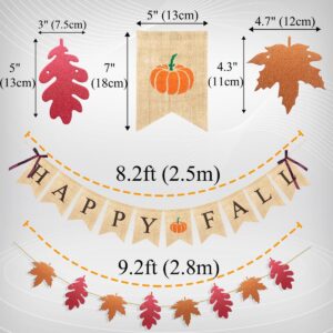 Uniwish Happy Fall Banner with Pumpkin Maple Leaves Sign Garland Fall Thanksgiving Day Decorations Mantle Fireplace Hanging Bunting