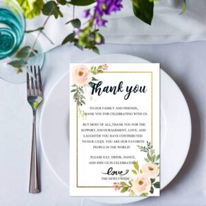 Antgiftshop 50 Floral Wedding Thank You Place Setting Cards, Wedding Favors for Guests, Thank You Table Sign, Menu Place Setting Card Notes, Placement Thank You Note Favors For Family & Guests