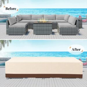 Tuyeho Patio Furniture Set Cover 126 x 64 x 28 inch, Durable Heavy Duty Oxford Fabric Outdoor Sectional Set Cover, Waterproof & Weather Resistant, for Your Outdoor Sectional Sofa Set (Beige & Brown)