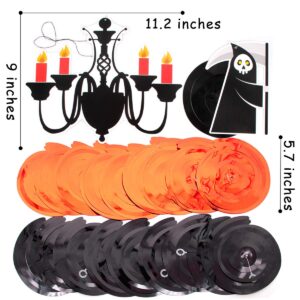 Halloween Hanging Swirls (30Pcs Fully-Assembled) Foil Ceiling Swirls Spirals with Bat Witch Skull Spider Ghost Pumpkin Cutout Halloween Decorations for Party Haunted House Porch Yard Garden Bar