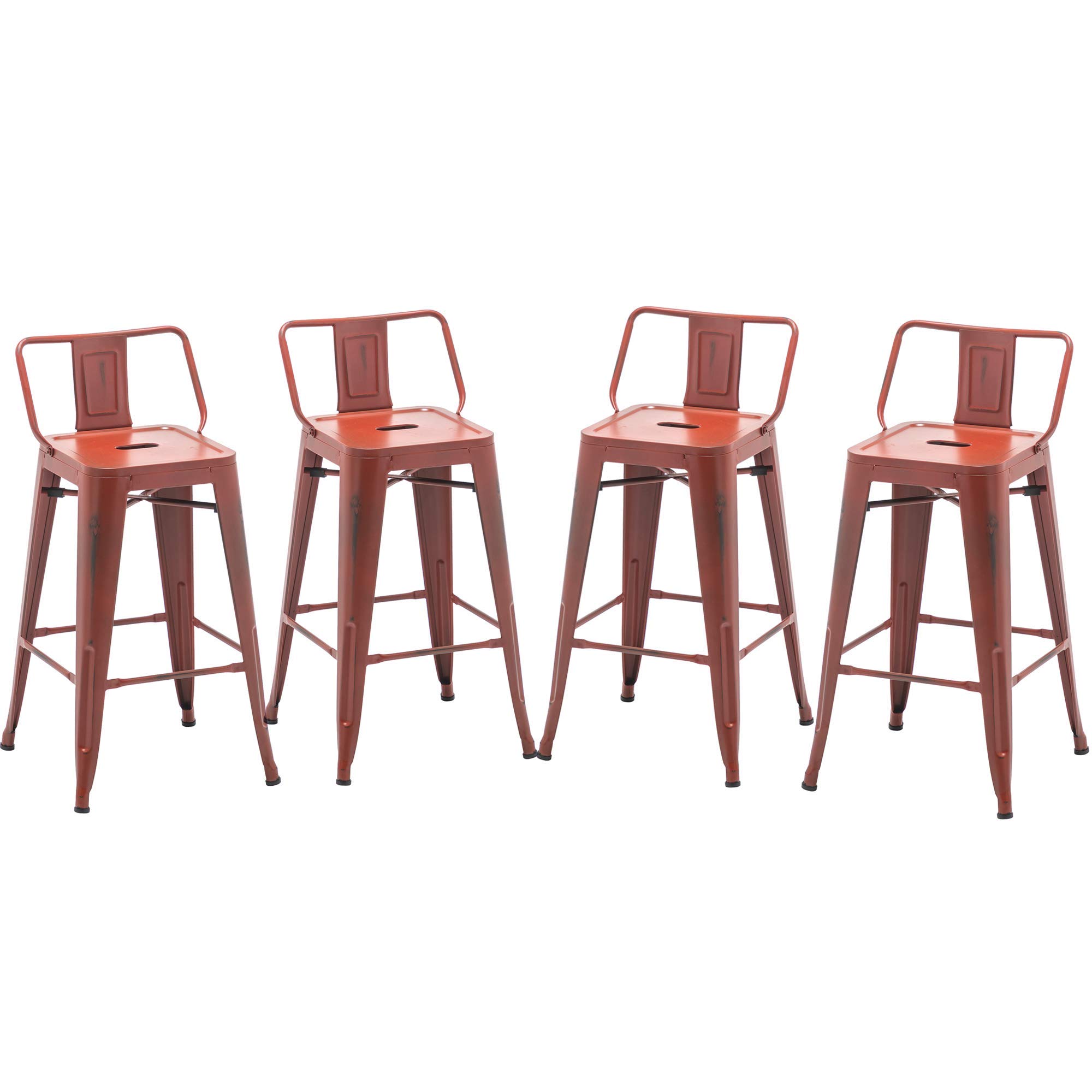 HAOBO Home 30" Metal Bar Stools Industrial Barstools Counter Height Stools for Indoor/Outdoor Barstools [Set of 4] (30", Low Back Distressed Red)