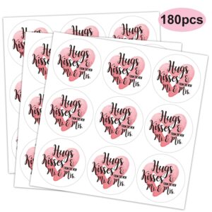 Chocolate Drop Labels Stickers, Hugs & Kisses from The New Mr. & Mrs, 180 Count, Fits Hershey's Kisses Party Favors, Wedding Stickers, Perfect for Weddings, Bridal Shower Engagement Party.