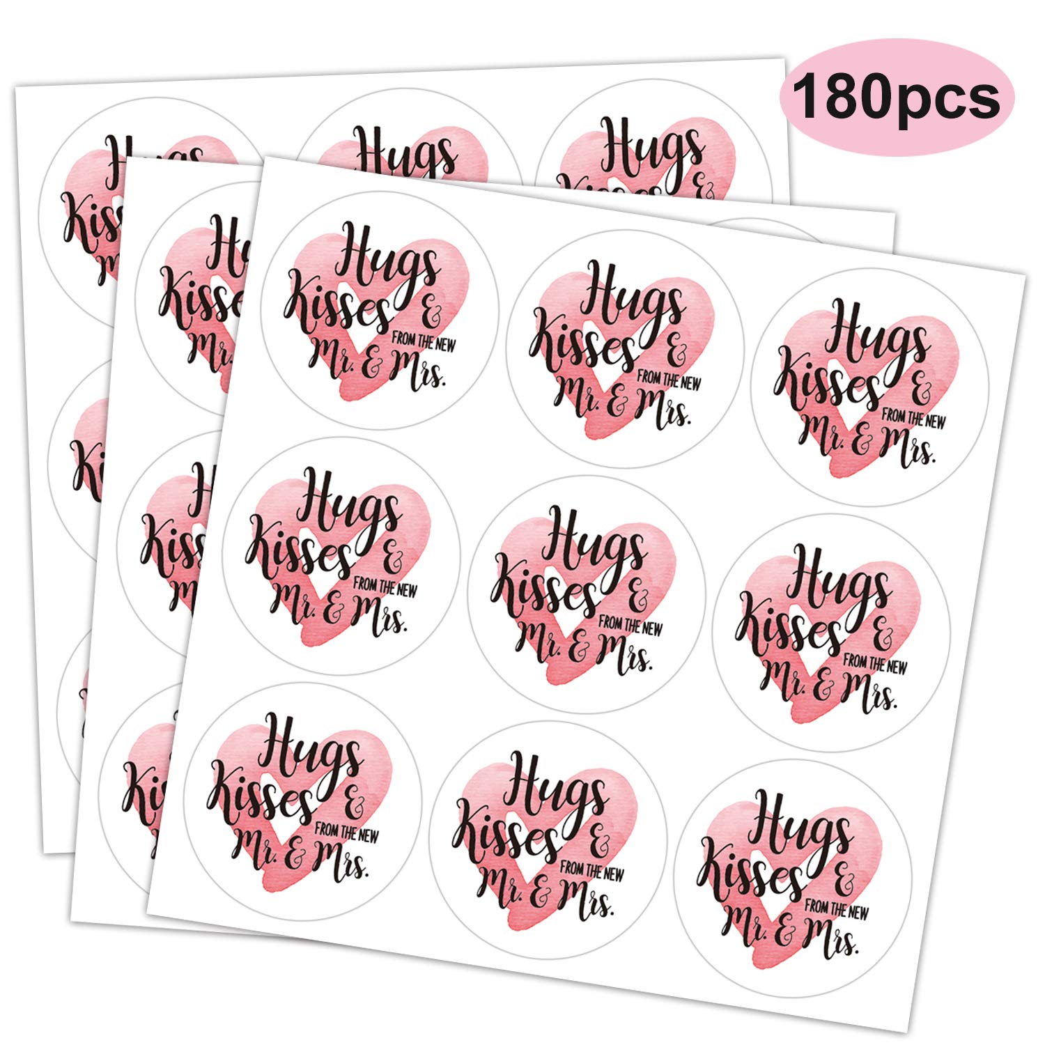 Chocolate Drop Labels Stickers, Hugs & Kisses from The New Mr. & Mrs, 180 Count, Fits Hershey's Kisses Party Favors, Wedding Stickers, Perfect for Weddings, Bridal Shower Engagement Party.