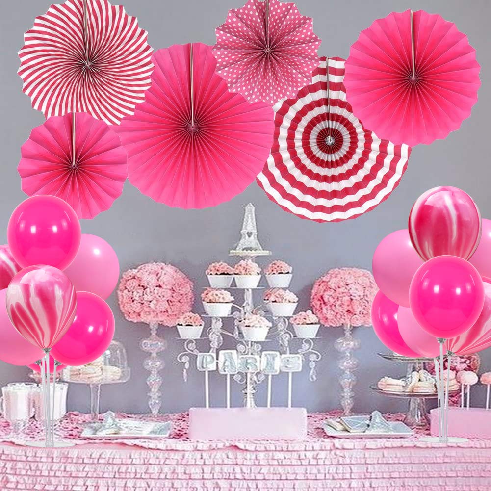 TONIFUL 4 Balloons Stand Kit Pink Marble Centerpieces Table Decorations for Girl Sweet 16th Birthday Decorations Bridal Shower,Baby Shower,15th Quinceanera Table Party Decorations