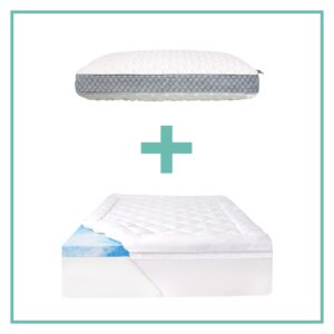 sealy 4-inch sealychill gel + comfort pillowtop memory foam twin xl mattress topper + molded memory foam pillow set