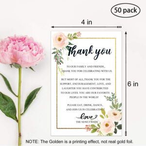 Antgiftshop 50 Floral Wedding Thank You Place Setting Cards, Wedding Favors for Guests, Thank You Table Sign, Menu Place Setting Card Notes, Placement Thank You Note Favors For Family & Guests