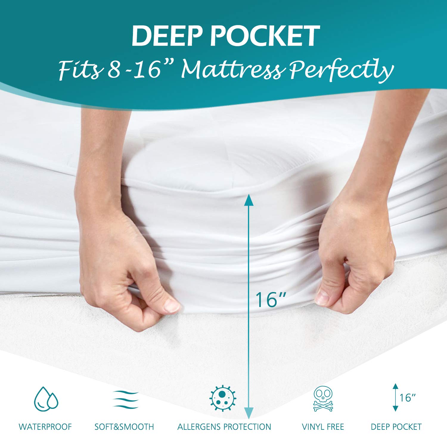 HAOK Waterproof for Water Heated Mattress Pad King Size -Diamond Quilted Down Alternative Mattress Protector Cover Fitted Up to 16” Deep Pocket