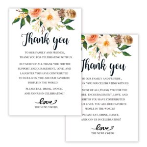 antgiftshop 50 floral wedding thank you place setting cards, wedding favors for guests, thank you table sign, menu place setting card notes, placement thank you note favors, wedding decorations.,