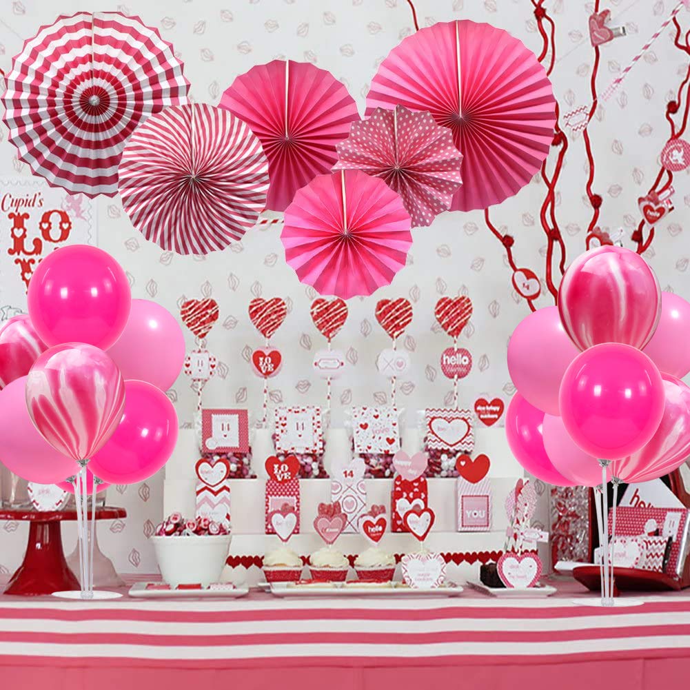 TONIFUL 4 Balloons Stand Kit Pink Marble Centerpieces Table Decorations for Girl Sweet 16th Birthday Decorations Bridal Shower,Baby Shower,15th Quinceanera Table Party Decorations