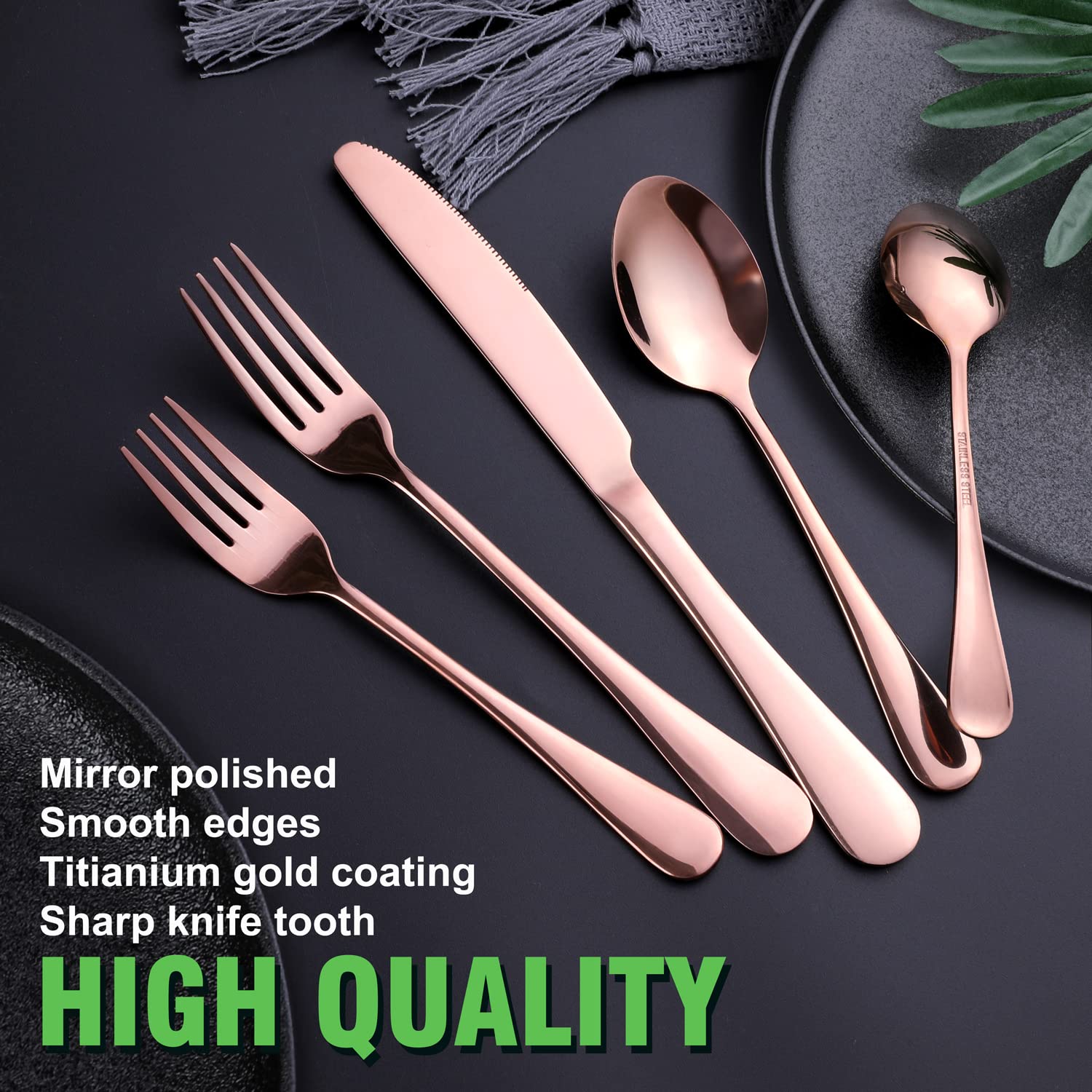 Copper/Rose Gold Silverware Set, OGORI 40-Piece Stainless Steel Flatware Set, Kitchen Utensil Set Service for 8, Mirror Polished Tableware Cutlery Set for Home and Restaurant, Dishwasher Safe