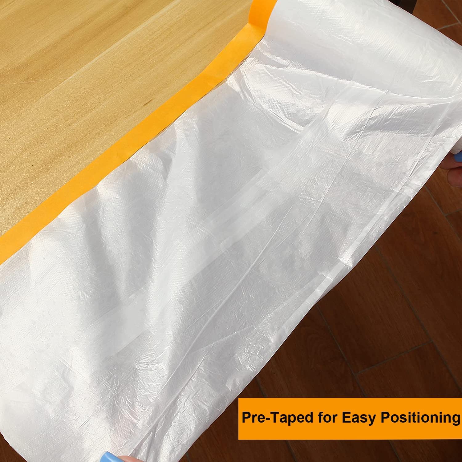 AConnet Pre-Taped Masking Film 13ft x 130ft Painters Plastic Sheeting Roll, Clear Plastic Sheeting Cover Plastic Drop Cloths for Painting, Automotive Appliance (2 Rolls, 65ft Per Roll)