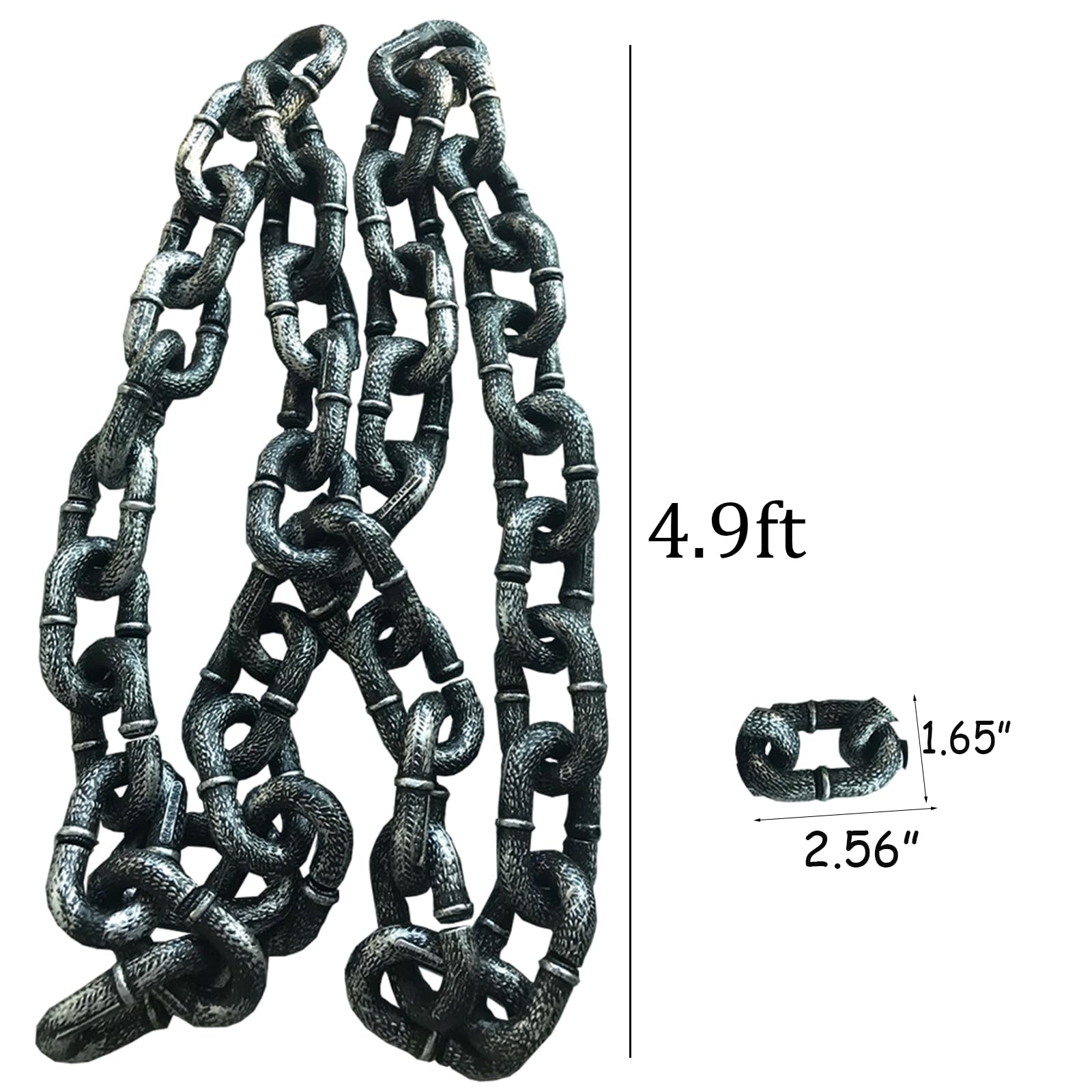 Acronde Halloween Chains Plastic 4.9ft Silver and Black Chain Links Shackles for Best Costume Accessory or Halloween Decor Prop