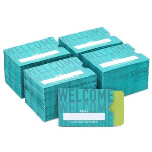 stockroom plus 500 pack hotel key card envelopes, key sleeve for residents, room card envelope for motel, business, bulk printed card sleeves, welcome guests (teal, 2.4x3.5 in)